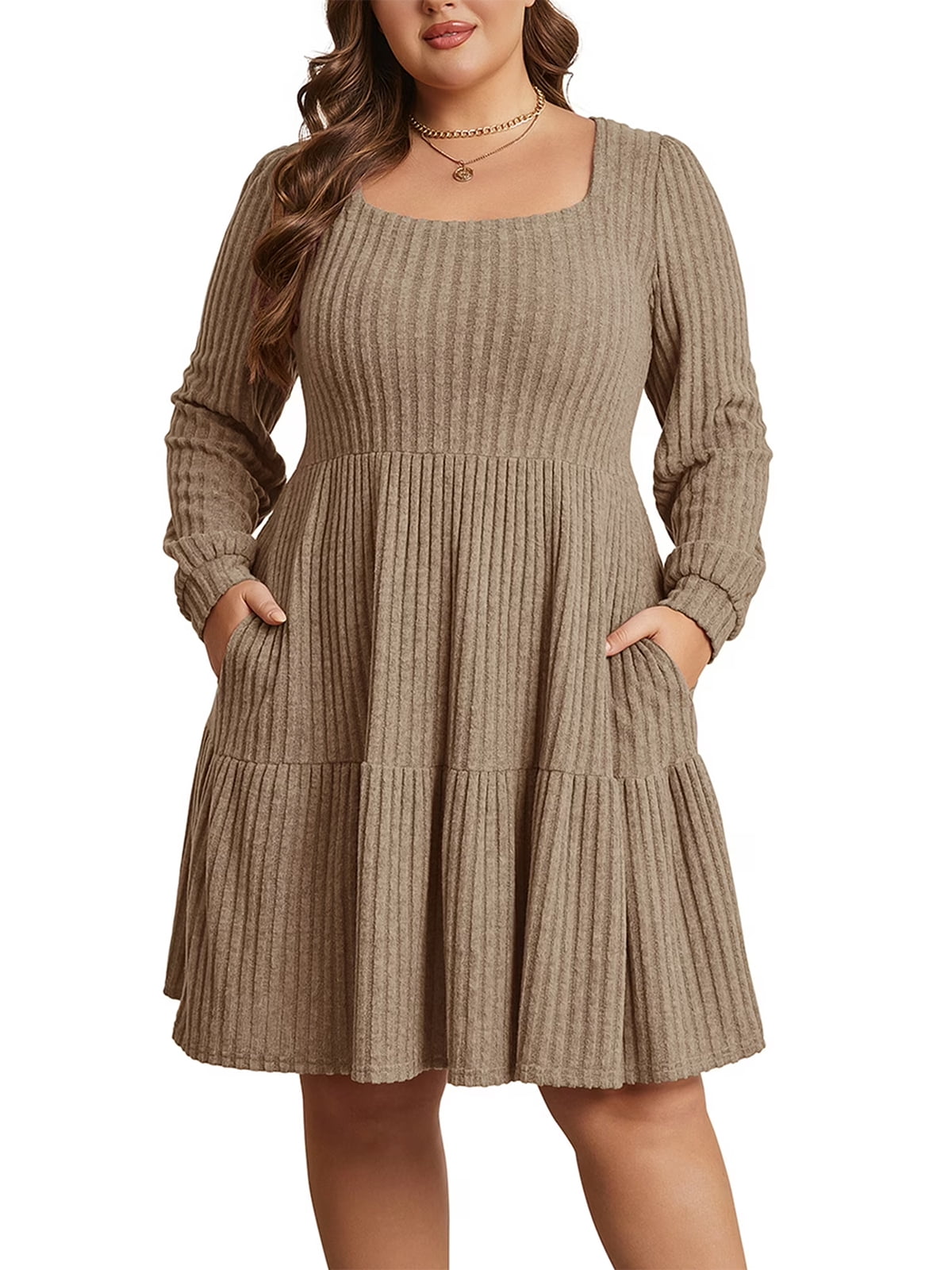 Cuteduck Women's Plus Size Fall Sweater Dress Long Sleeve Babydoll ...