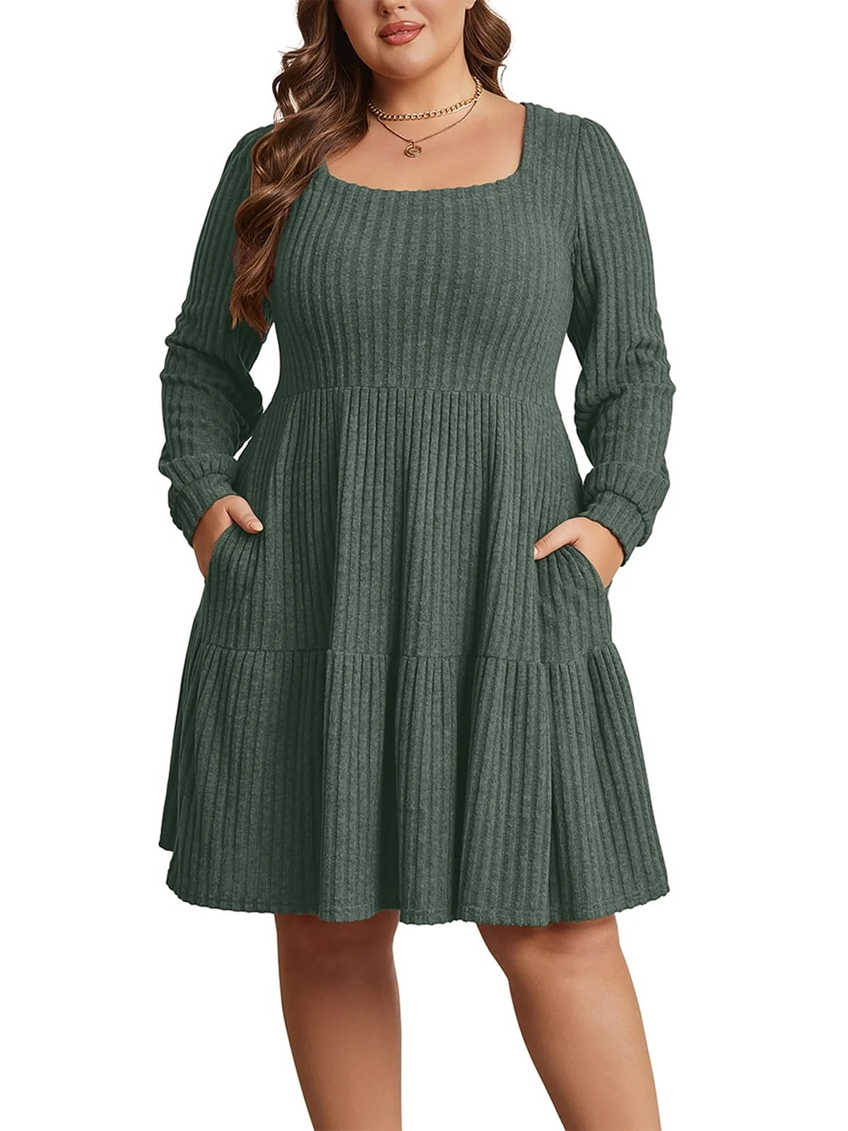 Cuteduck Women's Plus Size Fall Sweater Dress Long Sleeve Babydoll ...