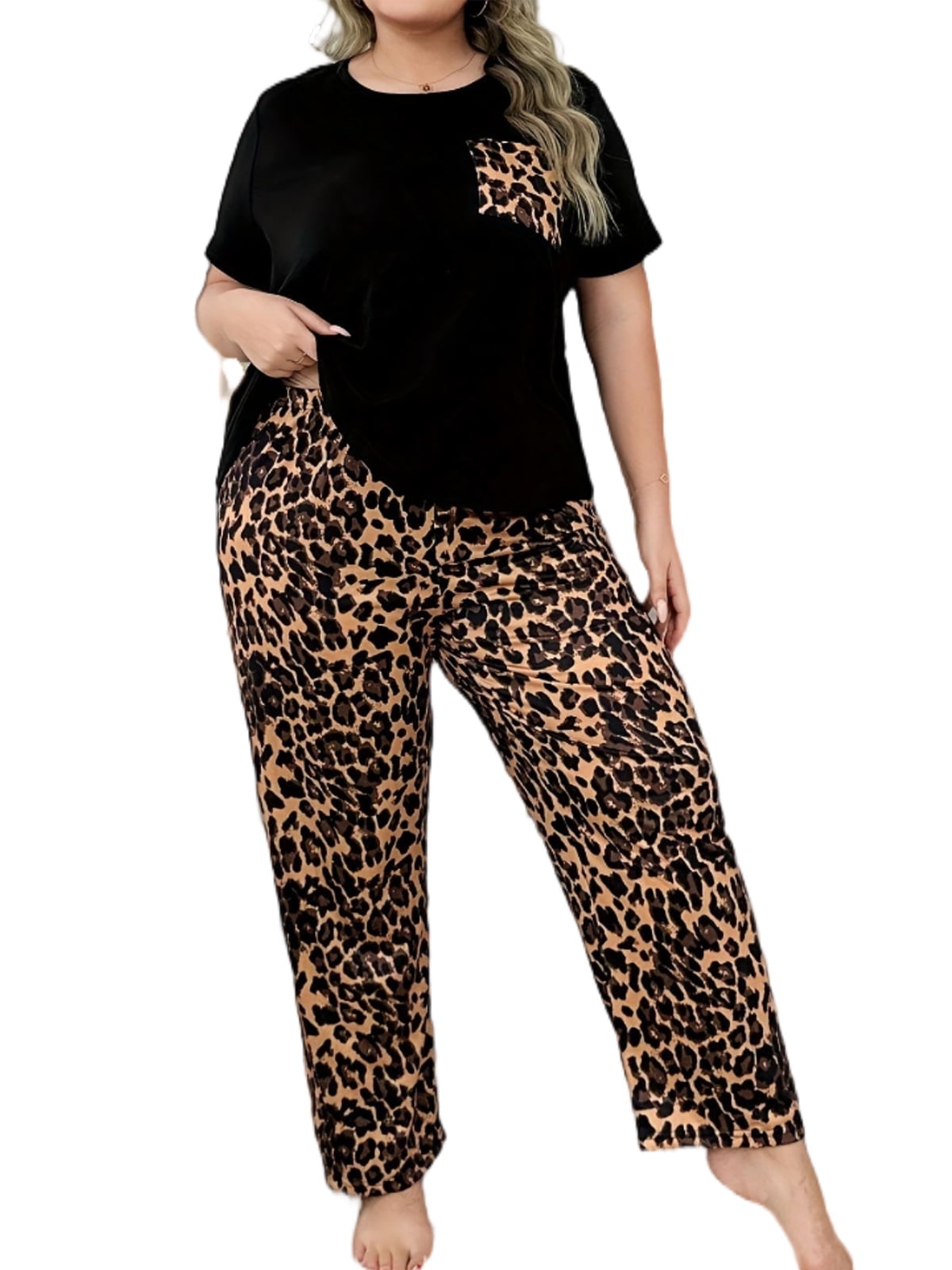 Musefolio Women's Plus Size Pajamas 2 Piece Set Elastic Waist and Chest ...