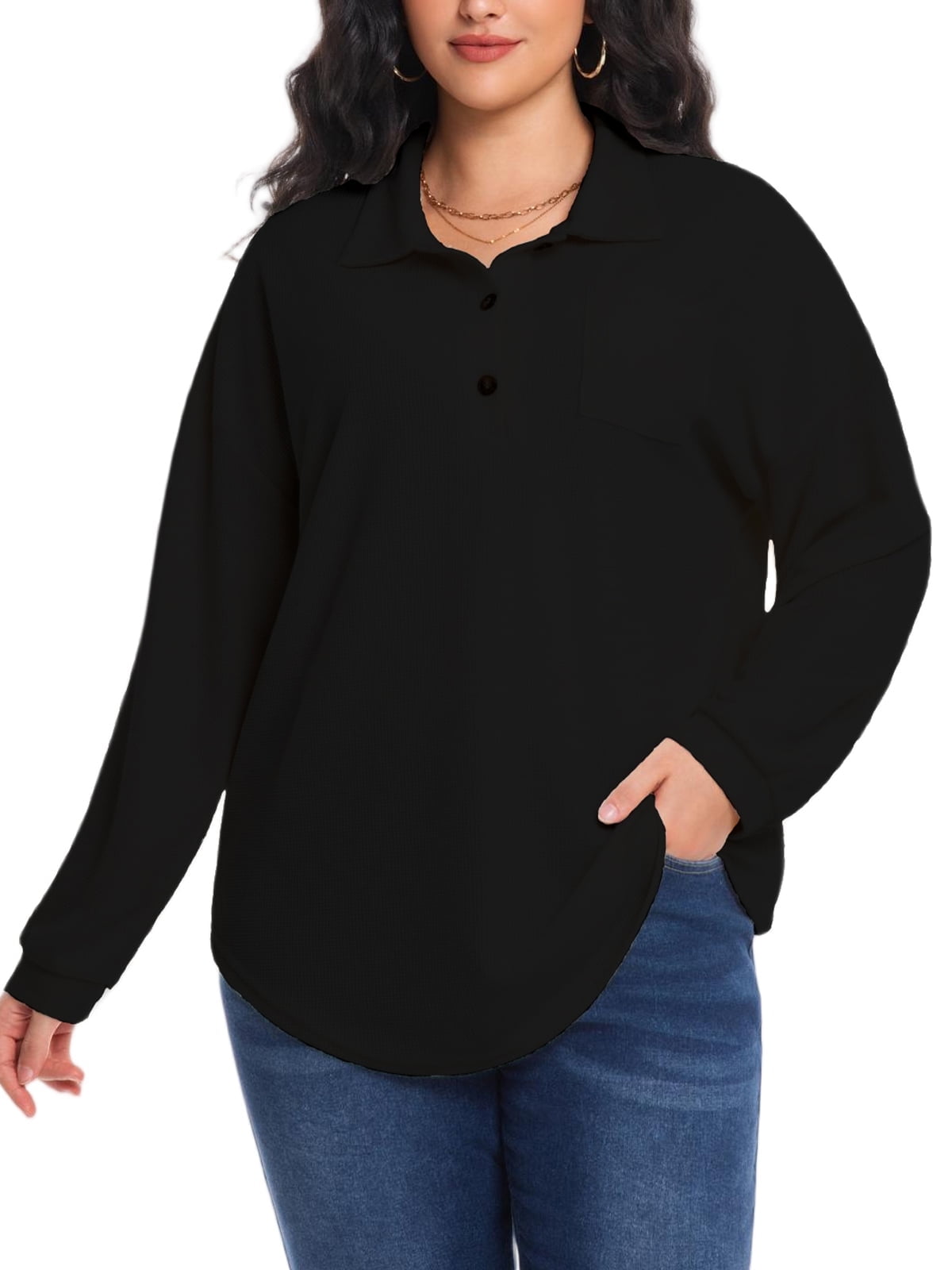 Cuteduck Women's Plus Size Waffle Knit Tops Henley Long Sleeve Fall ...
