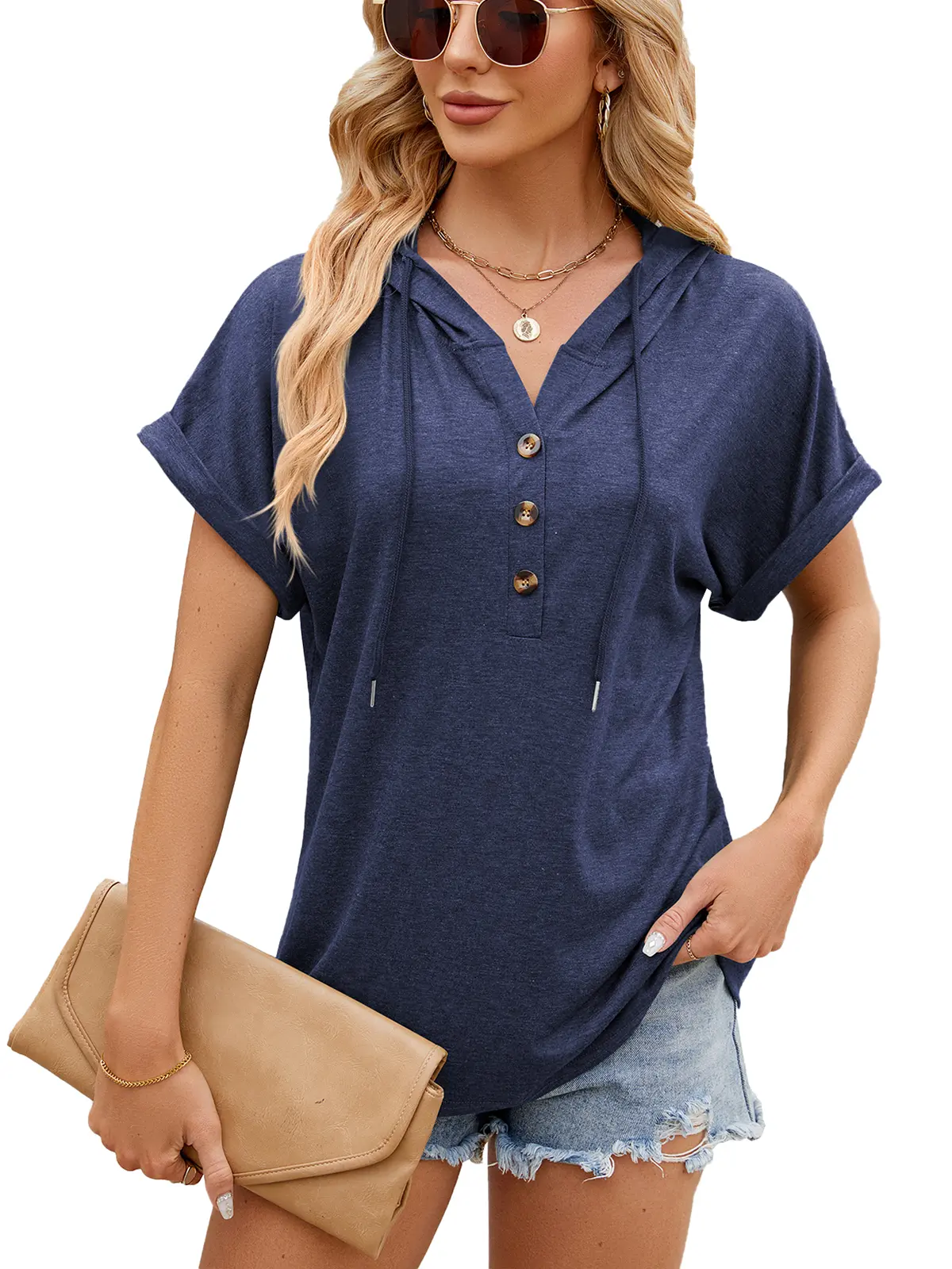 Cuteduck Women's Short Sleeve Tops Summer Casual Fashion Solid Color ...