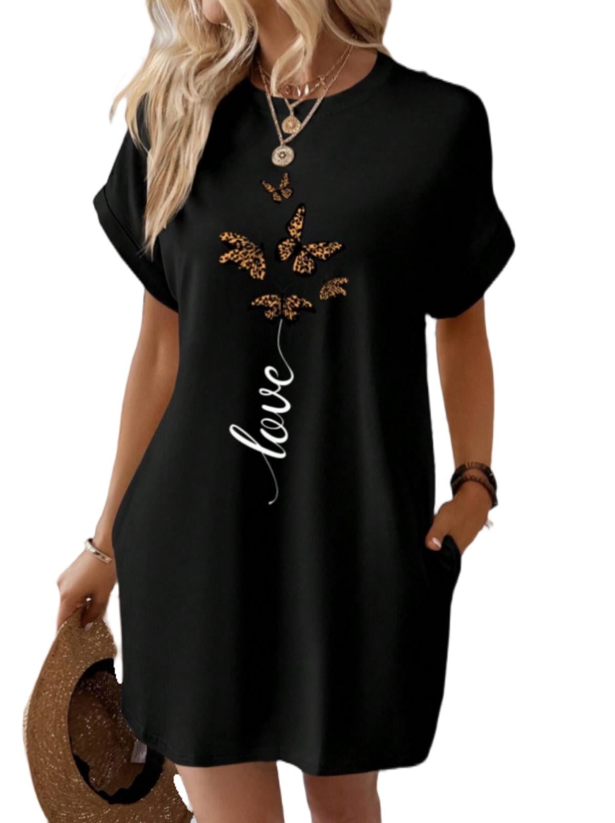 Musefolio Women's Summer Cotton T Shirt Dress, Animal Print Butterfly ...