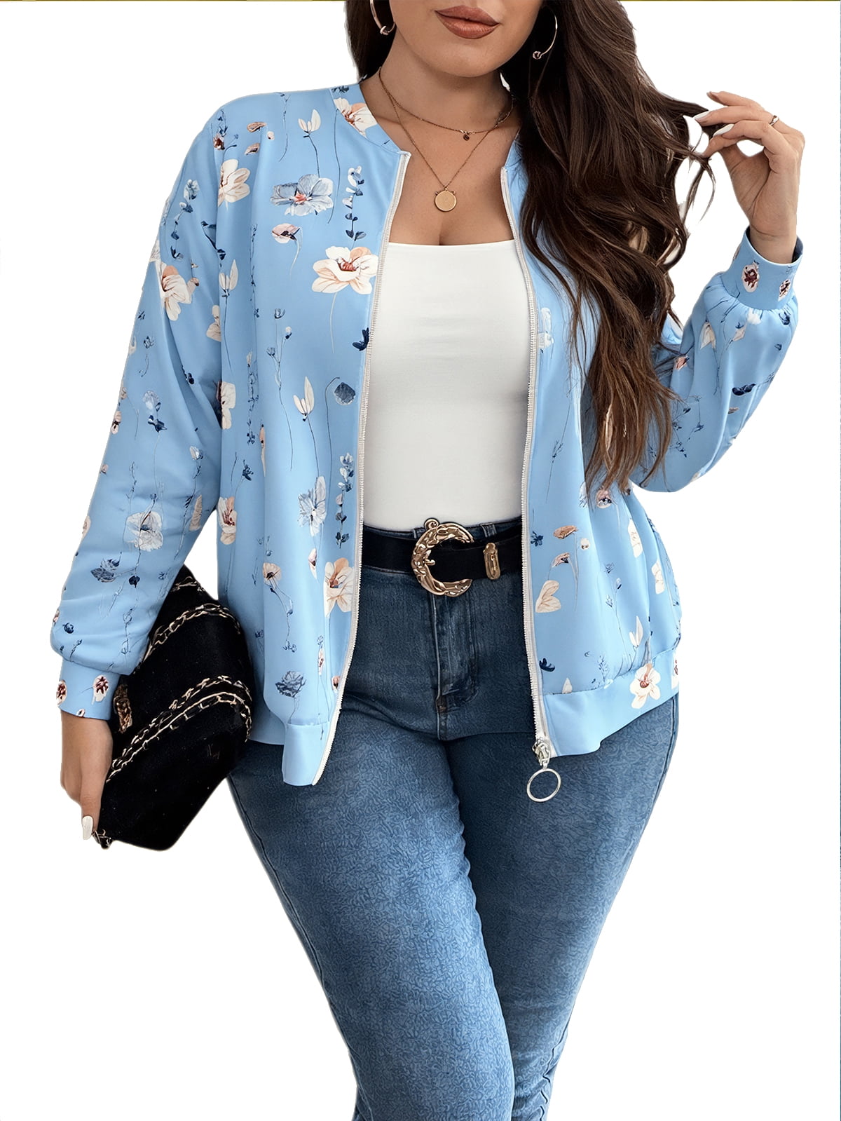 Cuteduck Women Plus Size Printed Fashion Jacket Long Sleeve Lightweight ...