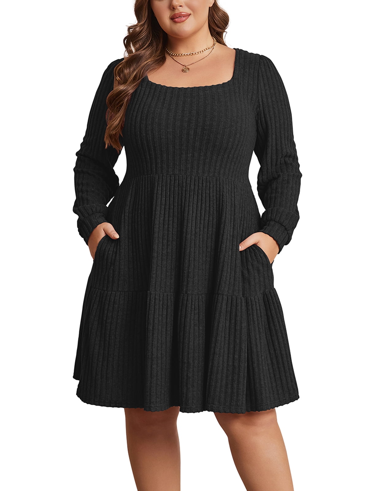 Cuteduck Women's Plus Size Fall Sweater Dress Long Sleeve Babydoll ...