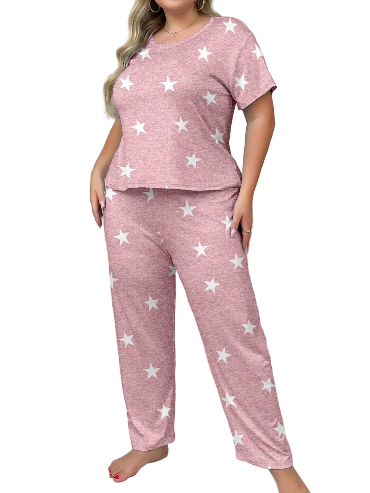Musefolio Womens Plus Size Pajama Set with Star Print Comfy and Stylish ...