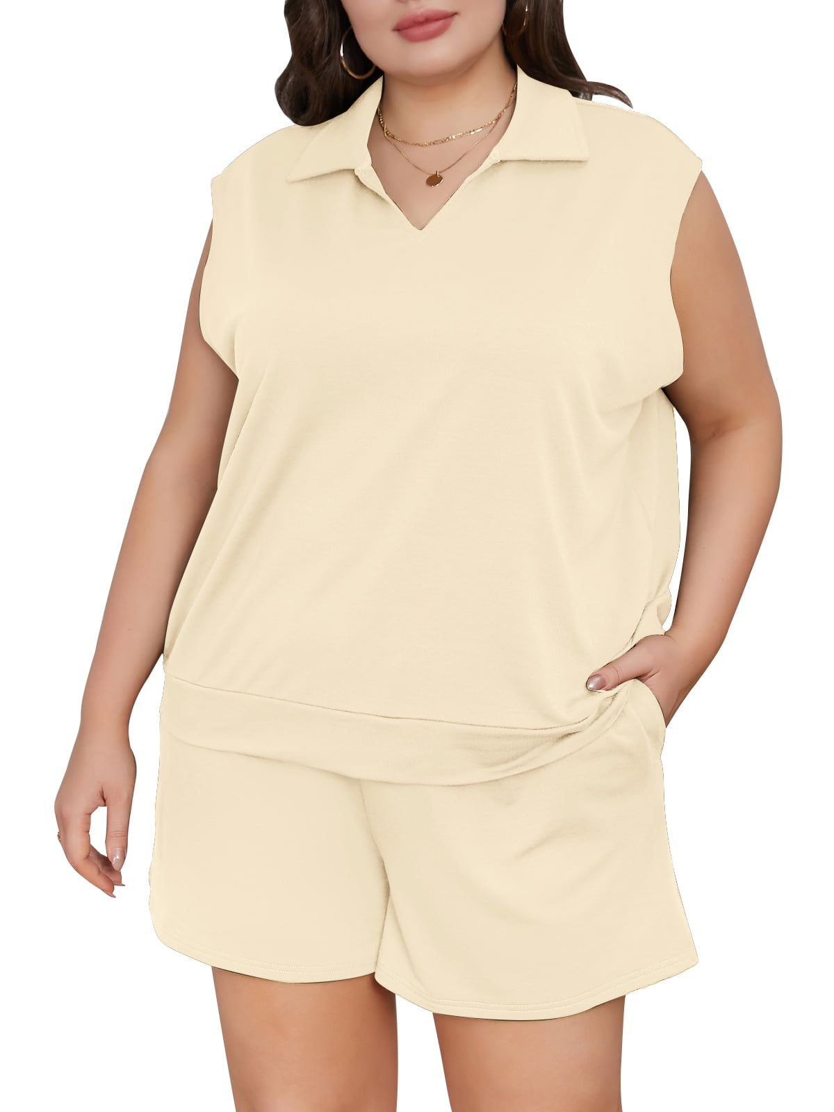 Cuteduck Womens Plus Size Two Piece Outfits Shorts and Short Sleeve ...