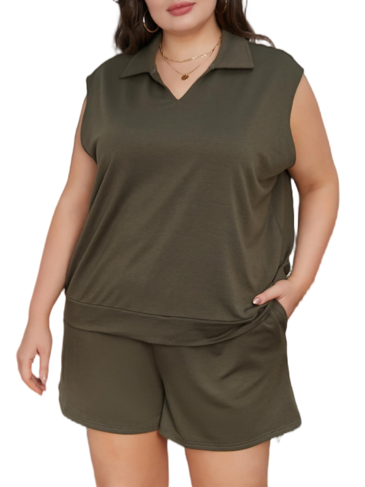 Cuteduck Womens Plus Size Two Piece Outfits Shorts And Short Sleeve