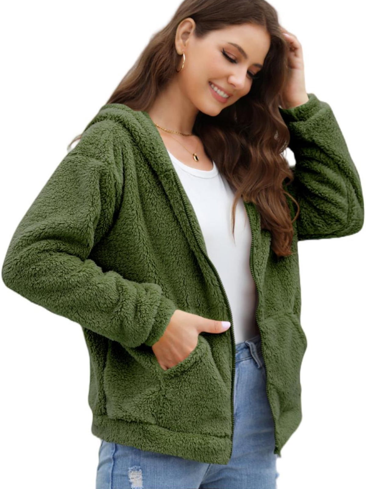 Cuteduck Womens Sherpa Jacket Fuzzy Fleece Zip Up Winter Hoodies Coat ...