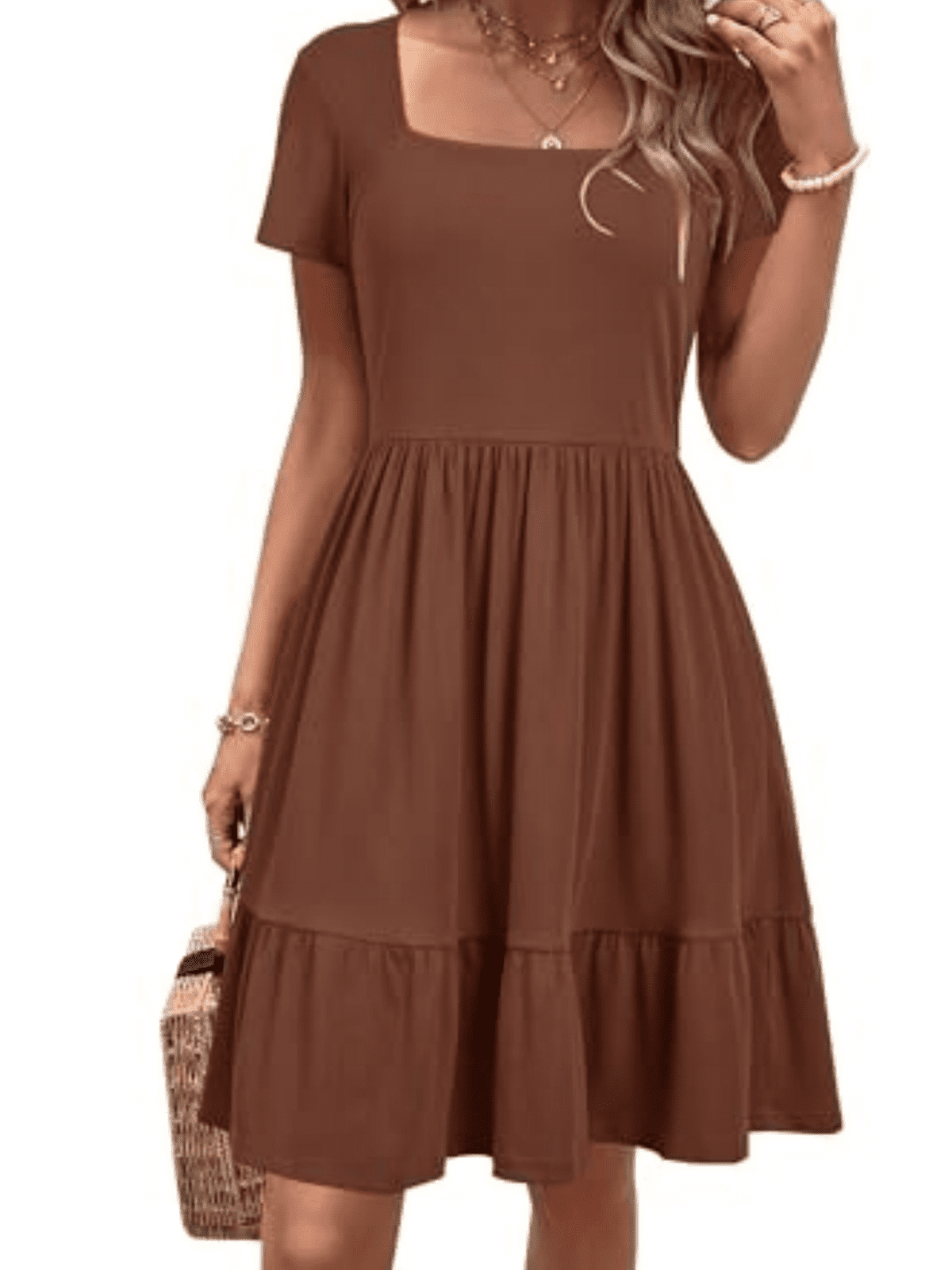 Musefolio Womens Square Neck A-Line Dress Summer Casual Tiered Shirt ...