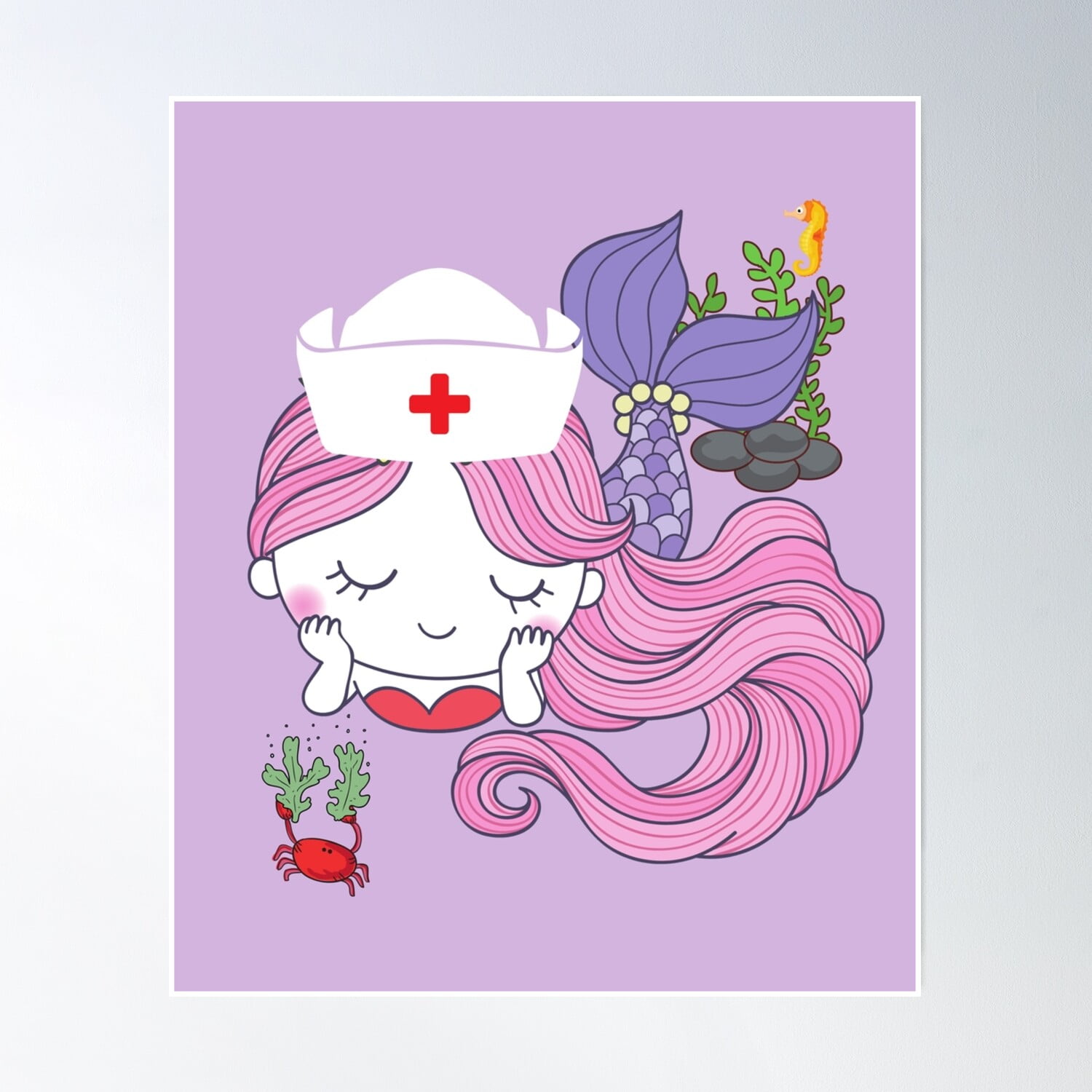 Cuteness Mermaid Nurse Poster Wall Art, Modern Wall Decor, 12x18 ...