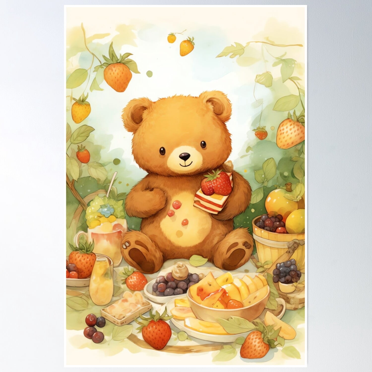 Cutest Eating Bear Poster Wall Art, Modern Wall Decor, 16x24 UNFRAMED ...
