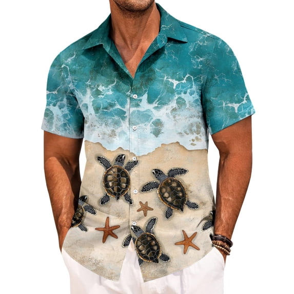 Cutever Beach Shirt Men Sea Turtle Print Summer Button Down Shirts ...