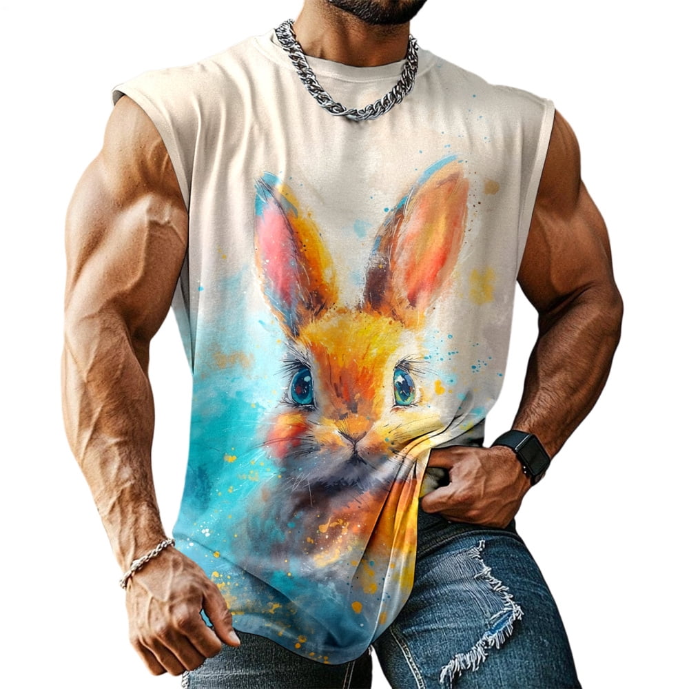 Cutever Bunny Tank Top Men Easter Bunny Crew Neck Gym Sleeveless Shirts ...