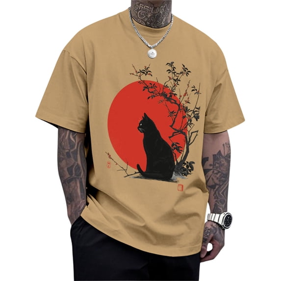 Cutever Cat Shirts for Men Black Cat Graphic Oversized Japanese Graphic ...