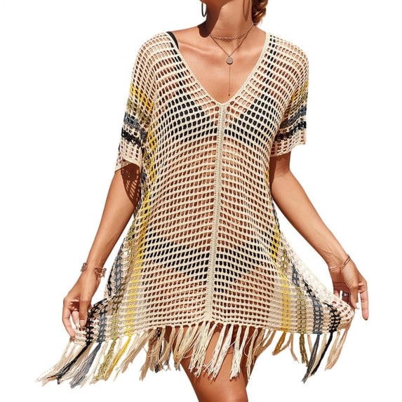 Cutever Crochet Swim Cover Up for Women Rainbow Hollow Out Summer ...