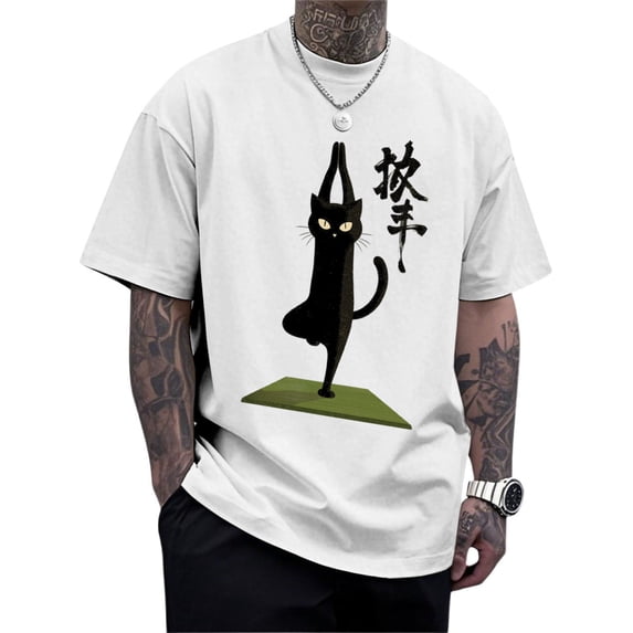 Cutever Funny Cat Shirts Oversized Crewneck Japanese Kawaii Anime Cat T ...