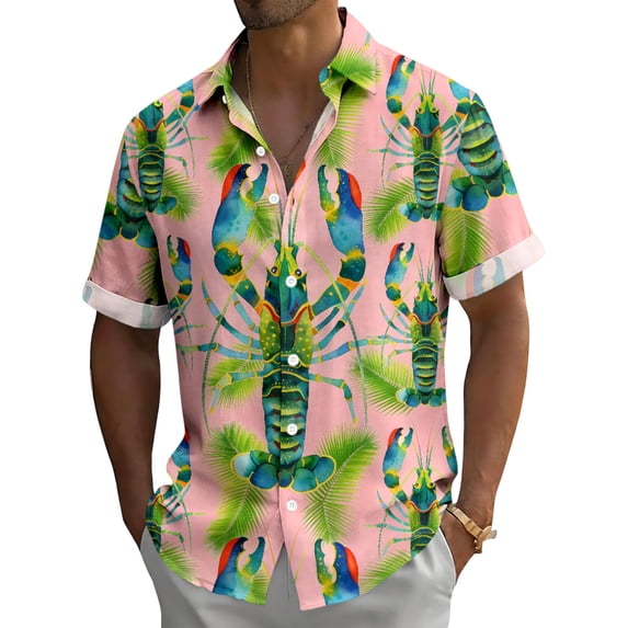 Cutever Hawaiian Shirt for Men Lobster Button Down Short Sleeve Lapel ...