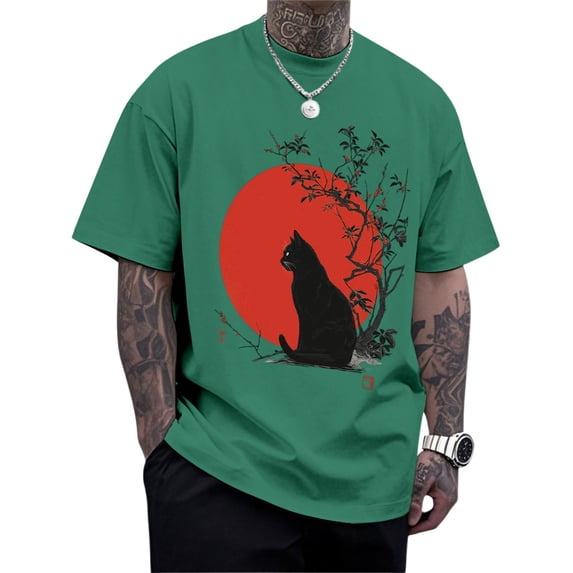 Cutever Japanese Shirts for Men Black Cat Graphic Short Sleeve Japanese ...
