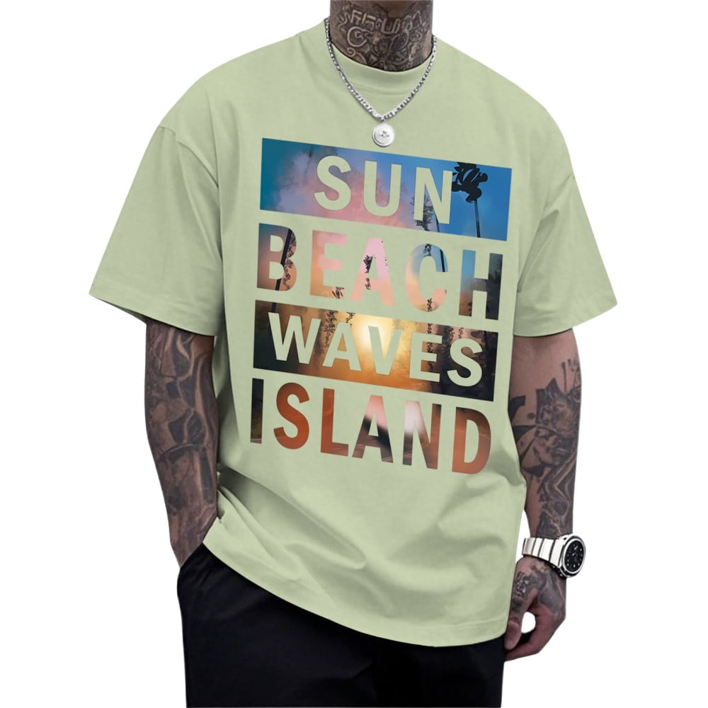 Cutever Mens Vacation T Shirts Sun Beach Waves Island Short Sleeve ...