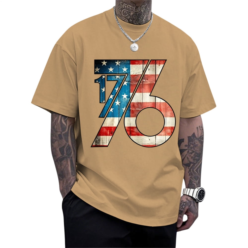 Cutever Patriotic Shirts for Men 1776 Summer Short Sleeve Crewneck Flag ...
