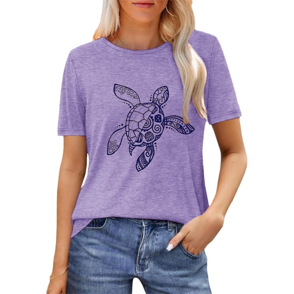 Cutever Sea Turtle Graphic Tee Animal Print Short Sleeve Crew Neck Tee ...