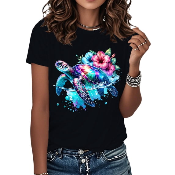 Cutever Sea Turtle Shirts for Women Crew Neck Casual Graphic Tees ...