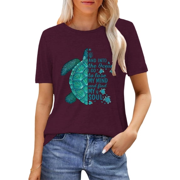 Cutever Sea Turtle Shirts for Women Crew Neck Trendy Graphic Tees Funny ...