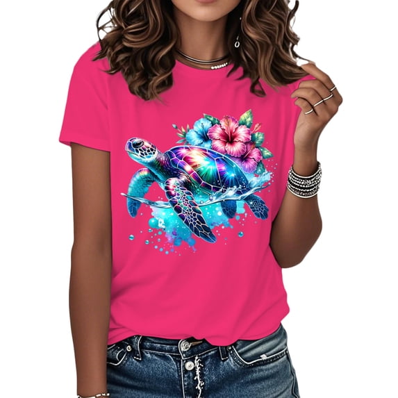 Cutever Sea Turtle T Shirts Women Crew Neck Fashion Printed T Shirts ...