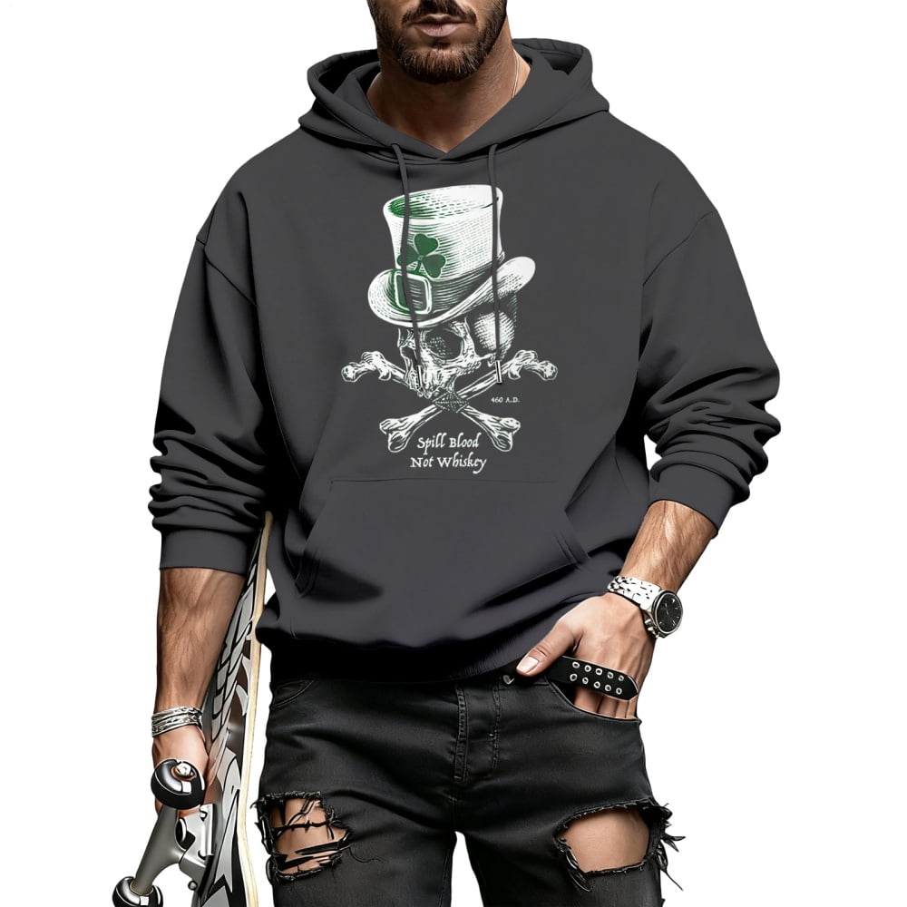 Cutever St. Patricks Day Hoodie for Men Skull Print Fashion Drawstring ...