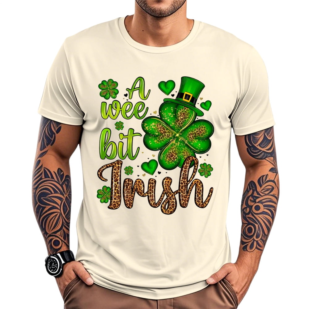 Cutever St Patricks Day T-Shirt Men A Wee Bit Irish Funny Casual T ...