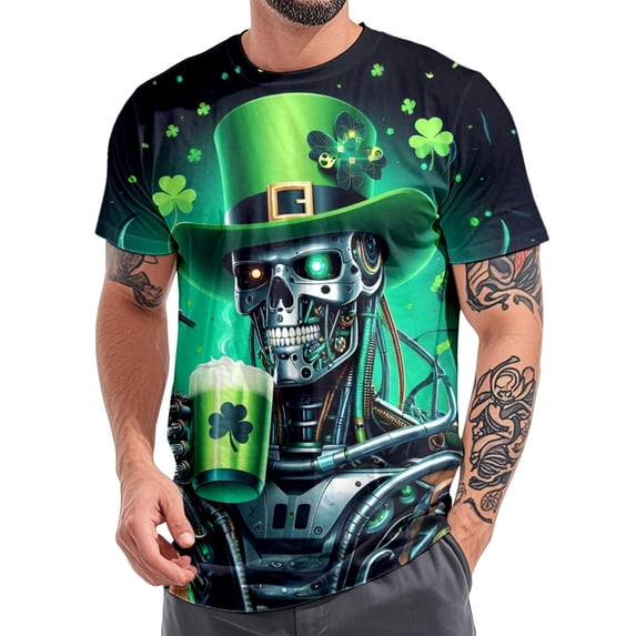 Cutever St Patricks Day Tshirt Men Irish Skull Print Short Sleeve Crew ...