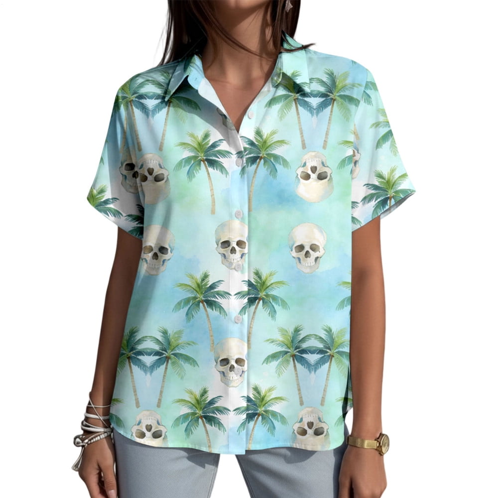 Cutever Tropical Shirts for Women Skull Palm Tree Fashion Vacation ...