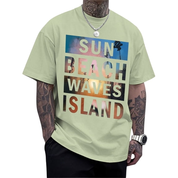 Cutever Tropical T Shirts for Men Sun Beach Waves Island Short Sleeve ...
