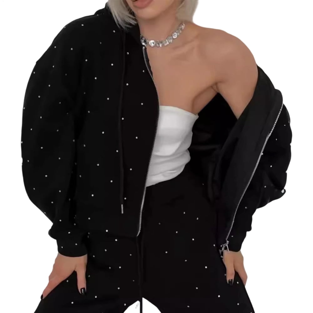Cutever Women Sweatsuits Sets 2 Piece Rhinestone Sparkly Tracksuit ...