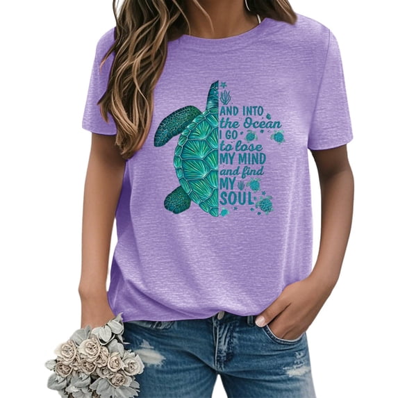 Cutever Womens Sea Turtle Shirt Crew Neck Trendy Graphic Tees Funny ...