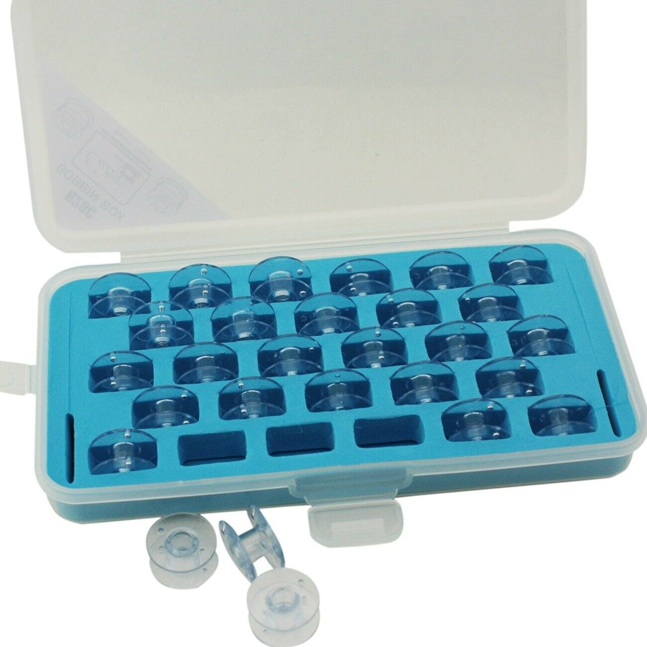 Cutex Pack of 28 Singer Class 15J Transparent Bobbins with Storage Case ...