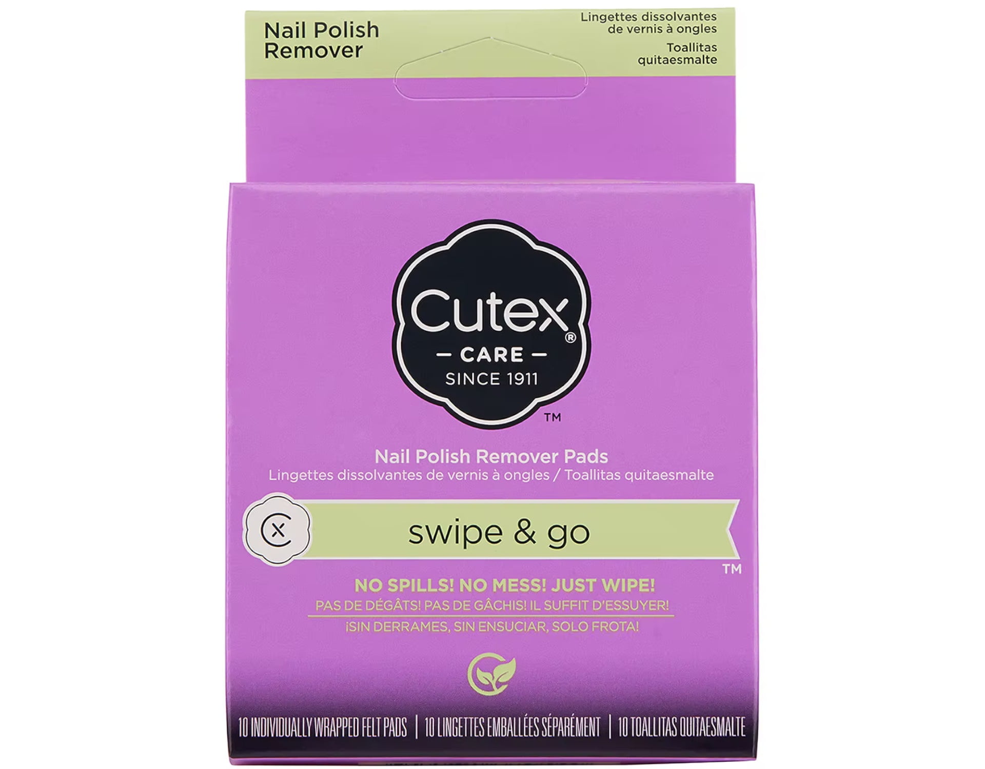Cutex Swipe and Go Acetone Nail Polish Remover Pads for Finger Care, 10 ...