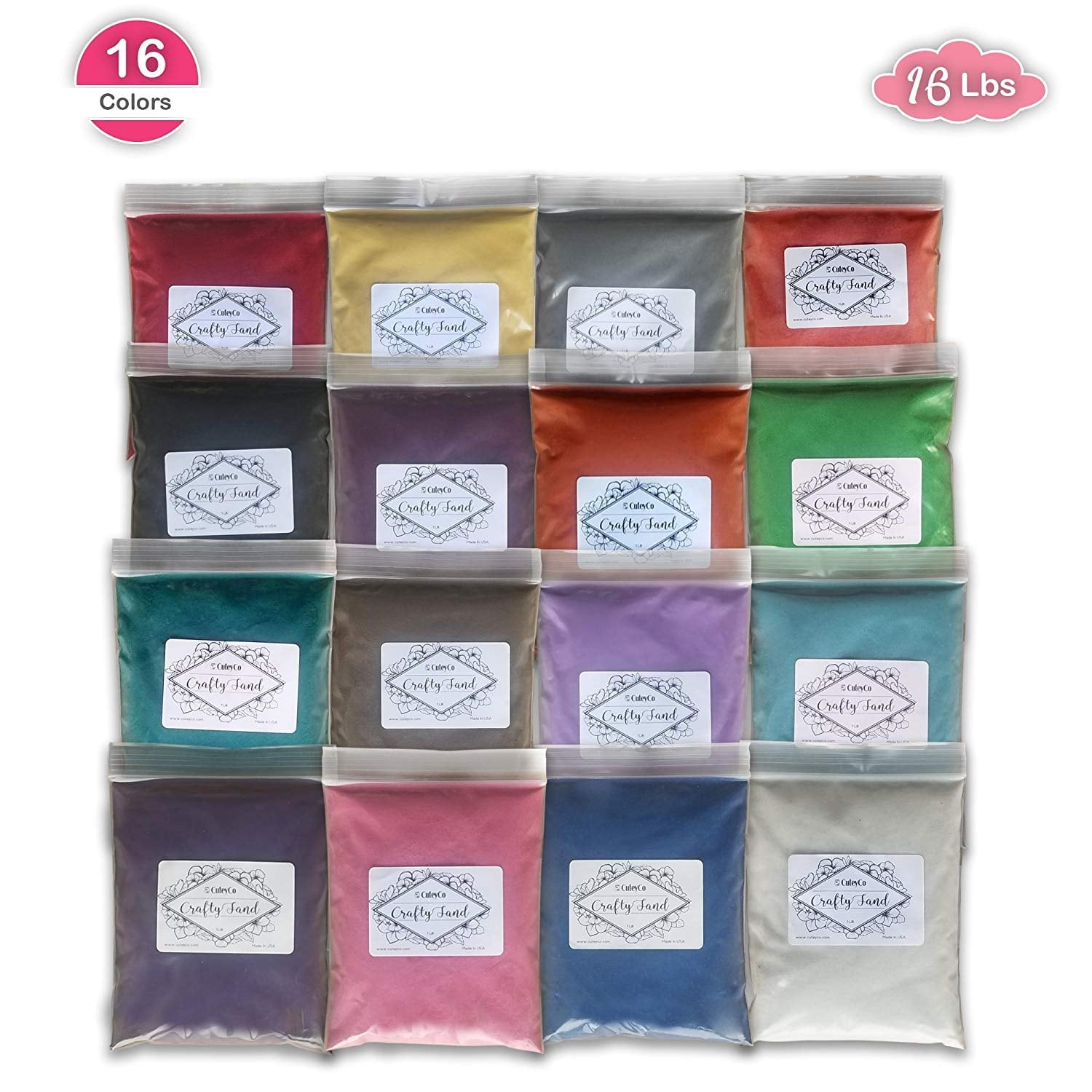 CuteyCo CraftySands Big Pack, 16 lbs & Colors, Kids Play Sand, Sand Art ...