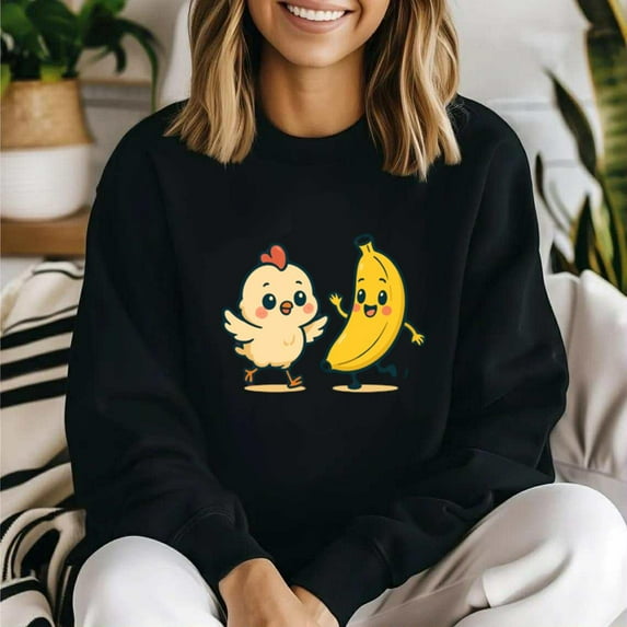 Cutie Chicken Banana Funny Meme Cartoon Food Lover Sweatshirt, for men & women, up to size 5XL ...
