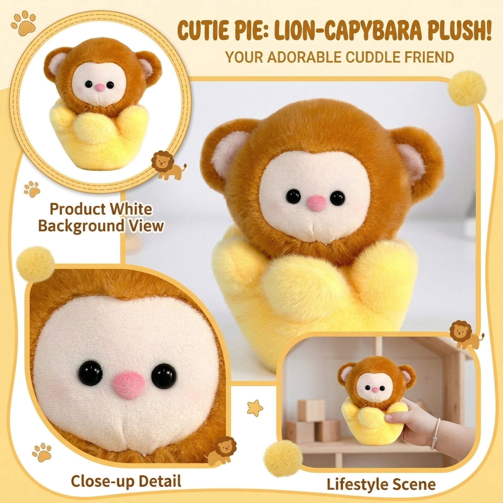 Cutie Pie Lion-Capybara Hybrid Plush, Adorable Cuddle Friend Stuffed ...