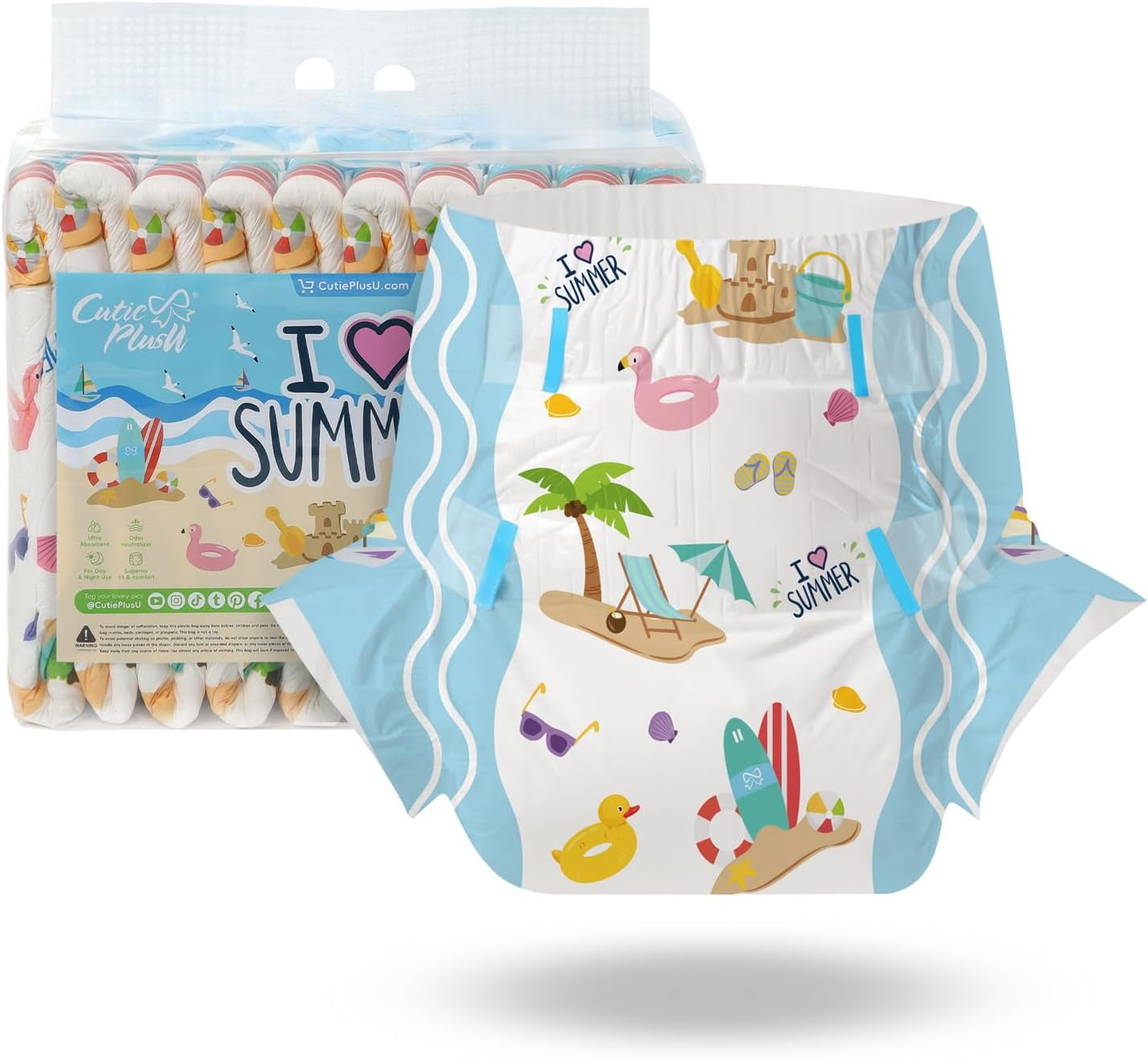 CutiePlusU Adult Diapers 10 Pieces, Disposable Incontinence Briefs with ...