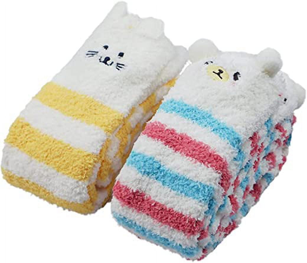 CutiePlusU Fuzzy Thigh High Long Striped Socks Cartoon Animal 2 Pairs ...