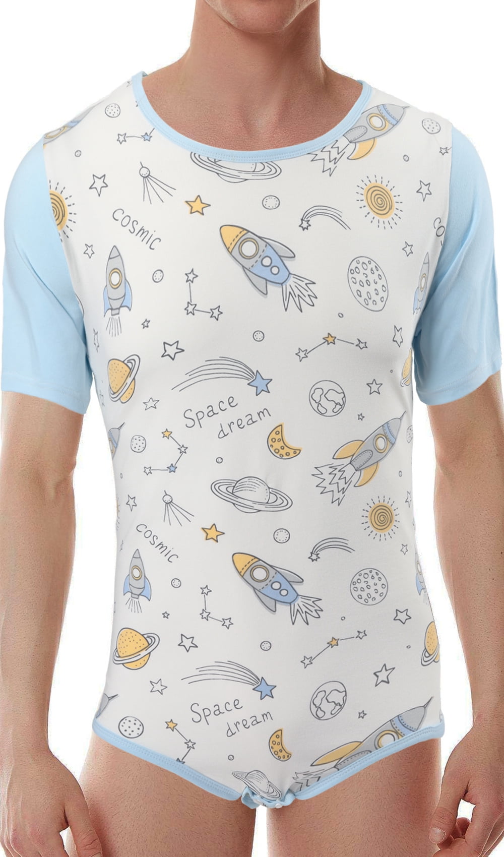 CutiePlusU Men's Cotton Button Crotch Bodysuits Adult Romper Onesie for ...