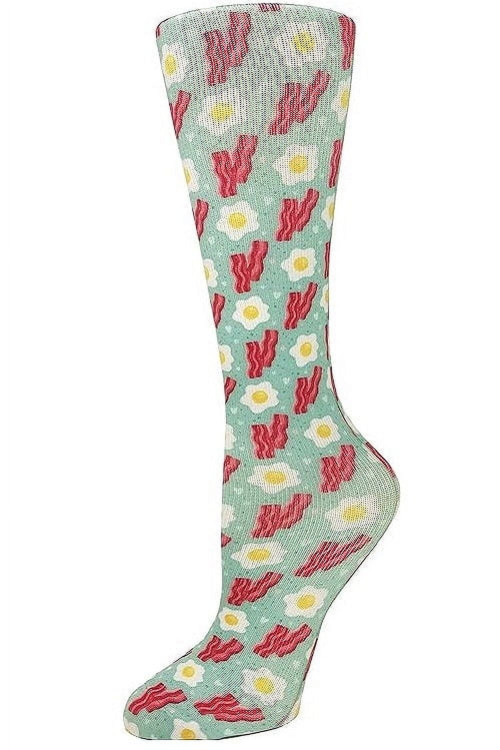 Cutieful Compression Socks Prints Wide Calf Color: Bacon & Eggs, Size ...