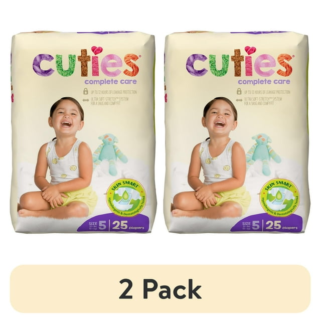 (2 pack) Cuties Complete Care Baby Diapers Tab Closure Size 5 Disposable Heavy Absorbency, Bag ...