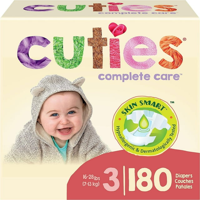Cuties Hypoallergenic Skin Smart Baby Diapers, Size 3, 180 Count ...