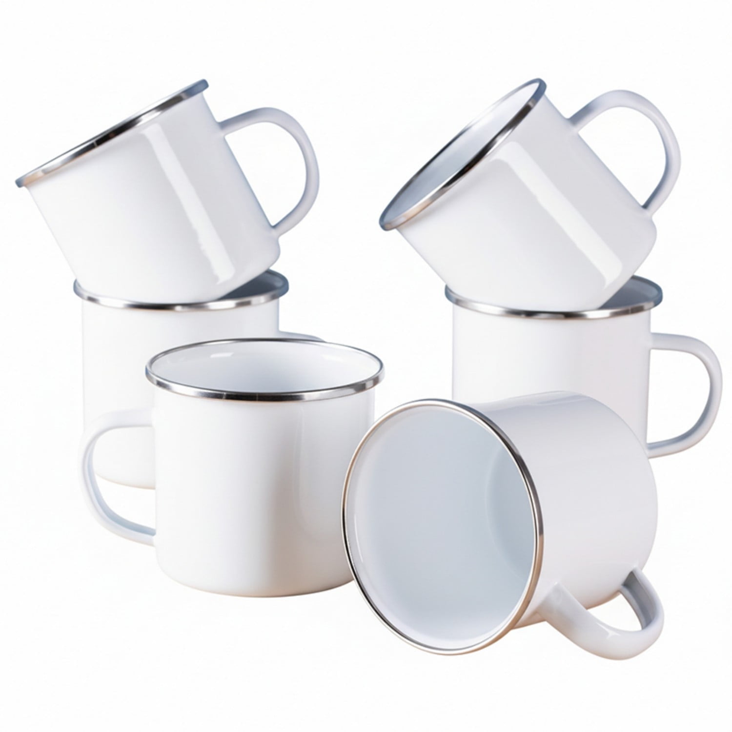 VAETTLO 6-Pack Enamel Mugs, 12oz Plain White with Silver Rim for ...
