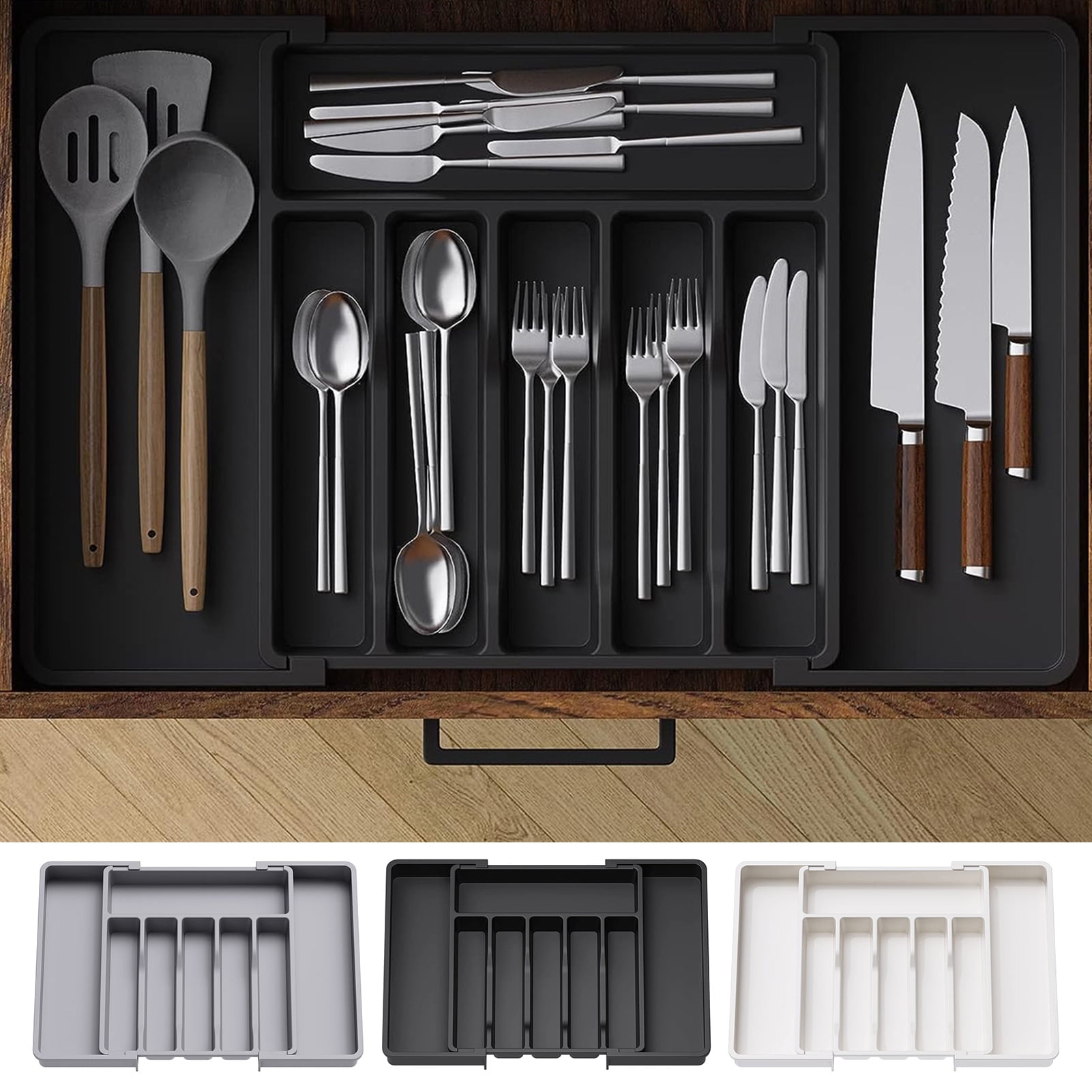 Cutlery Box Expandable Drawer Organizer Adjustable Width Compact Design ...