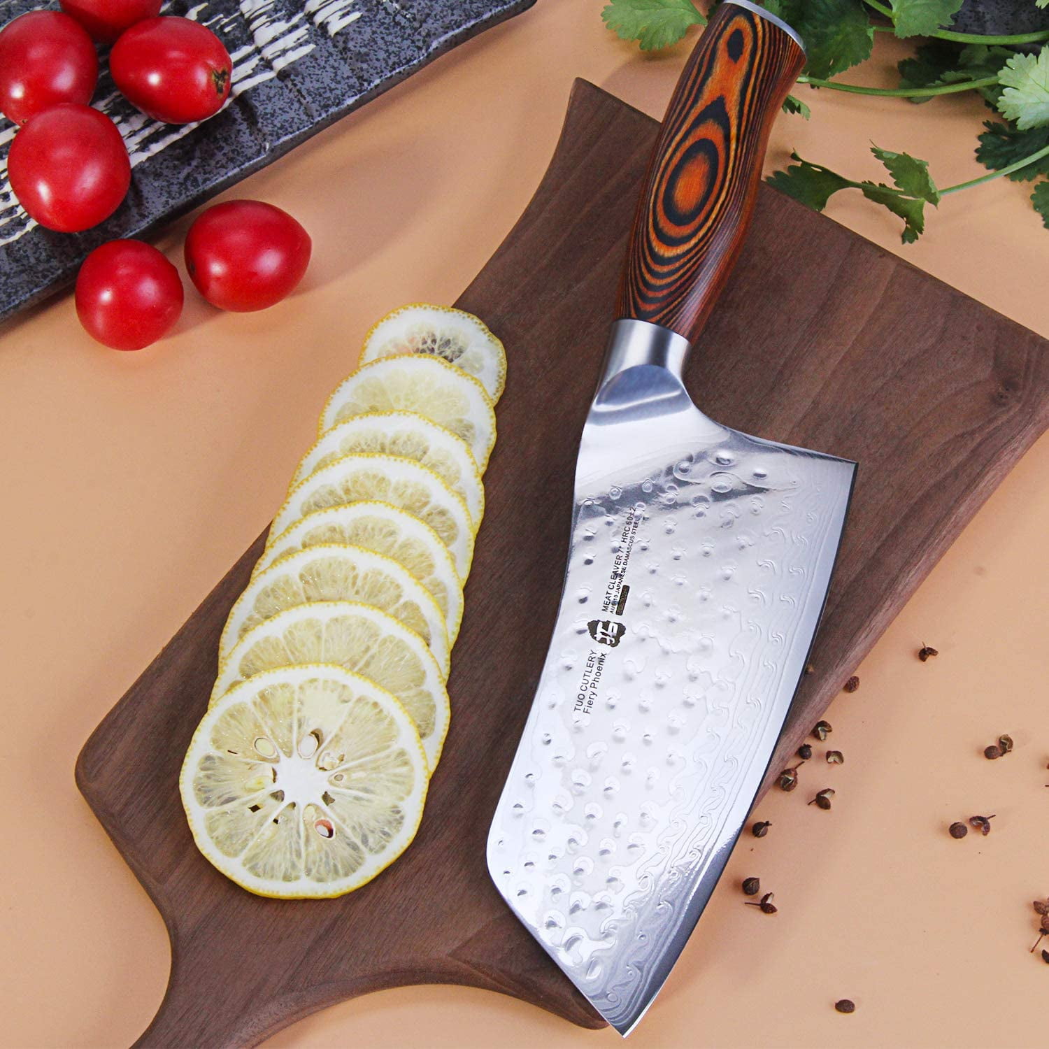 Cutlery Cleaver Knife - Japanese AUS-10 Damascus Steel Hammered Finish ...