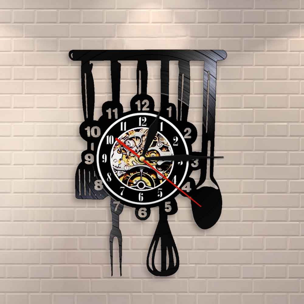 Cutlery Farmhouse Kitchen Art Sign Wall Clock Dinning Room Restaurant ...